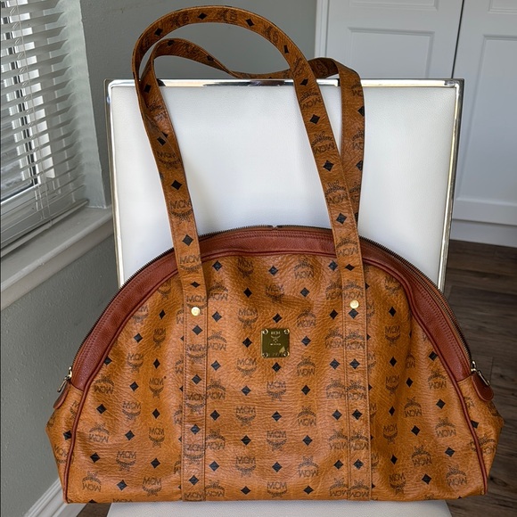 MCM | Bags | Authentic Mcm Dome Shape Cognac Leather Monogram Visetos ...